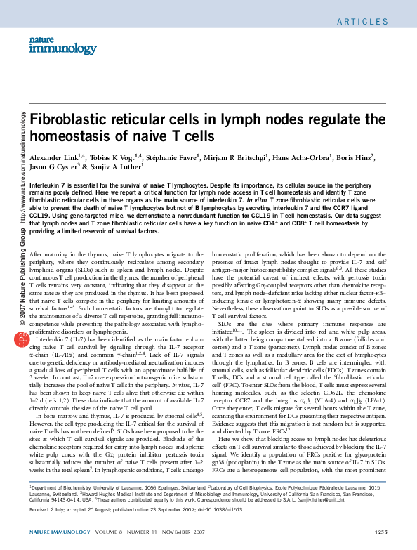 (PDF) Role of Fibroblastic Reticular Cells in T Cell Homeostasis