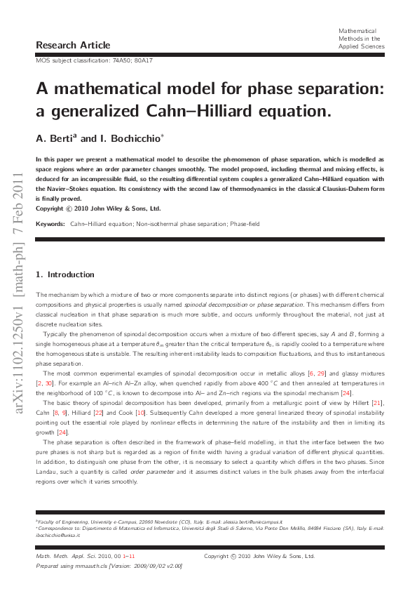 (PDF) A mathematical model for phase separation: A generalized Cahn ...