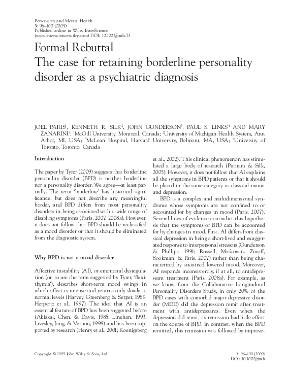 (PDF) The case for retaining borderline personality disorder as a ...
