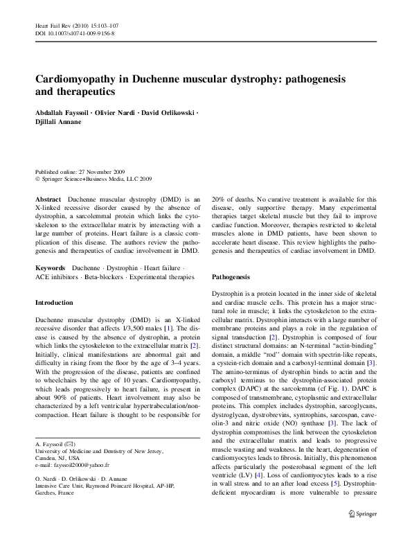 (PDF) Cardiomyopathy in Duchenne muscular dystrophy: pathogenesis and ...