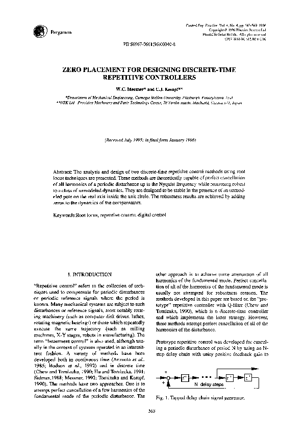 (PDF) Zero placement for designing discrete-time repetitive controllers