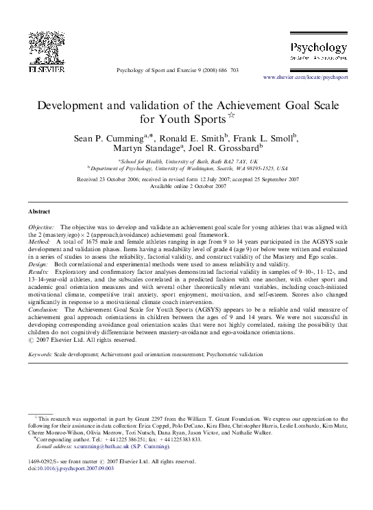(PDF) Development and validation of the Achievement Goal Scale for ...