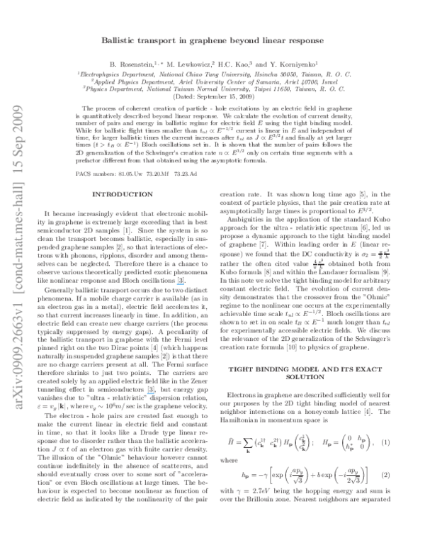 (PDF) Ballistic transport in graphene beyond linear response