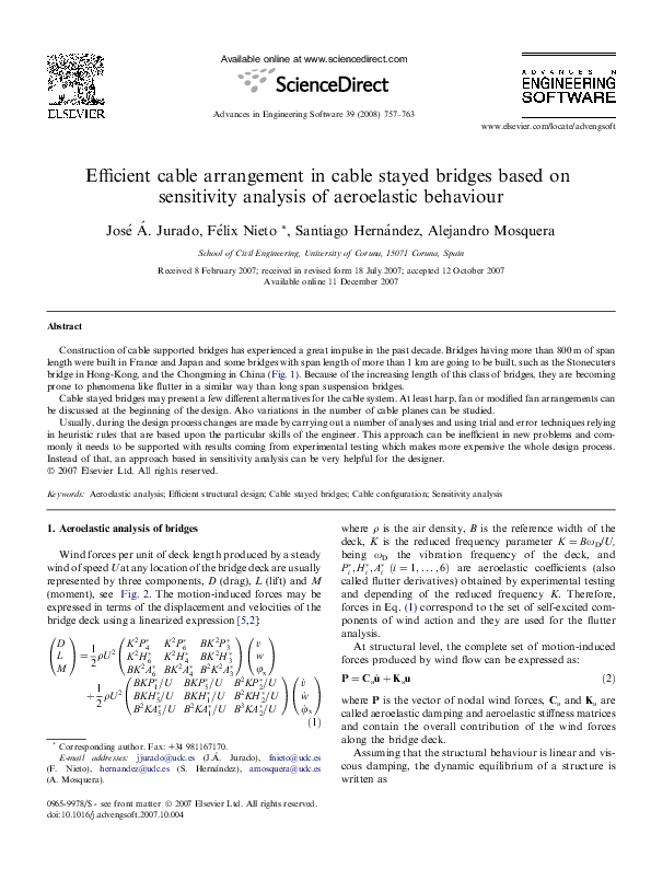 (PDF) Efficient cable arrangement in cable stayed bridges based on sensitivity analysis of ...