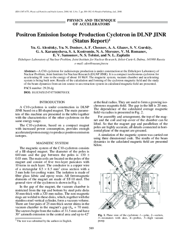 (PDF) Positron emission isotope production cyclotron in DLNP JINR ...