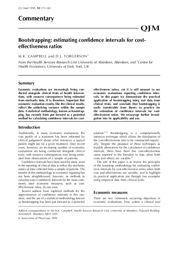 (PDF) Bootstrapping: estimating confidence intervals for cost- effectiveness ratios