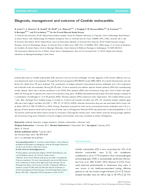 (PDF) Diagnosis, management and outcome of Candida endocarditis ...