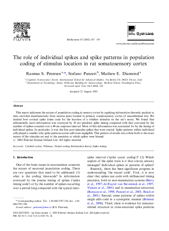 (PDF) The role of individual spikes and spike patterns in population coding of stimulus location ...