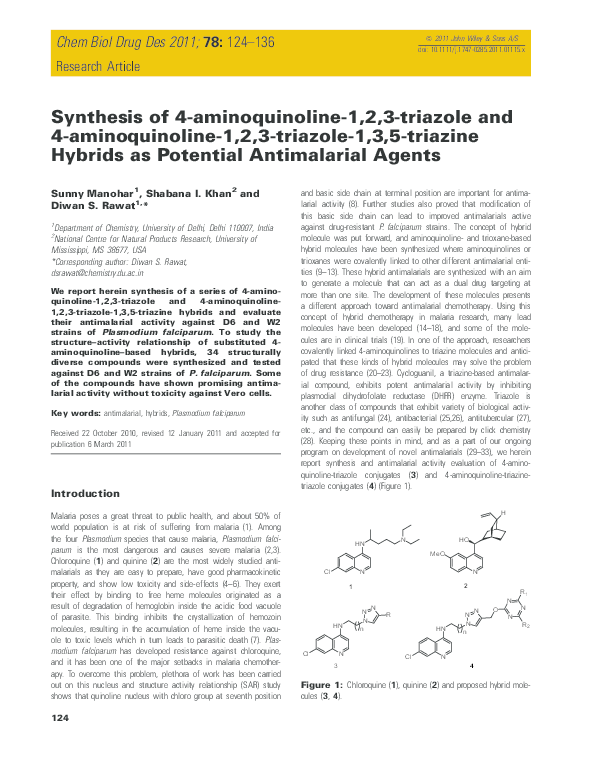 (PDF) Synthesis of 4-aminoquinoline-1,2,3-triazole and 4-aminoquinoline-1,2,3-triazole-1,3,5 ...