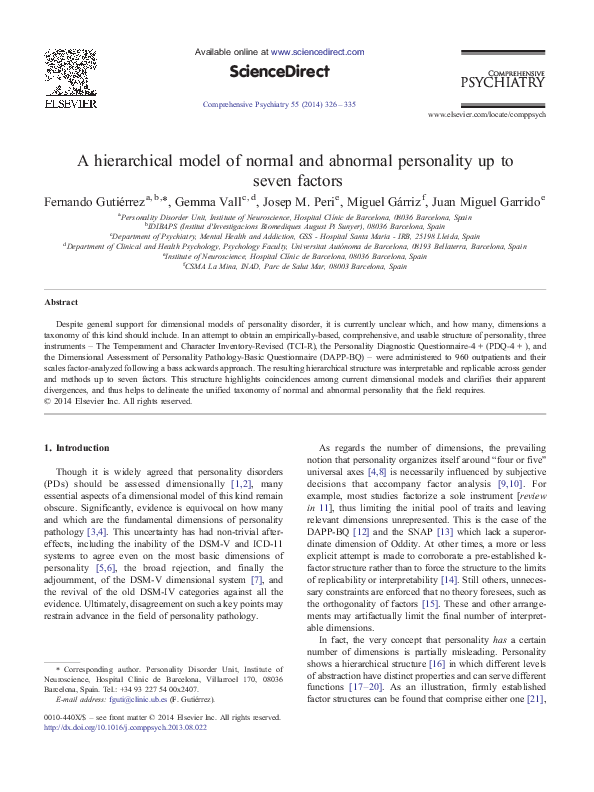(PDF) A hierarchical model of normal and abnormal personality up to ...