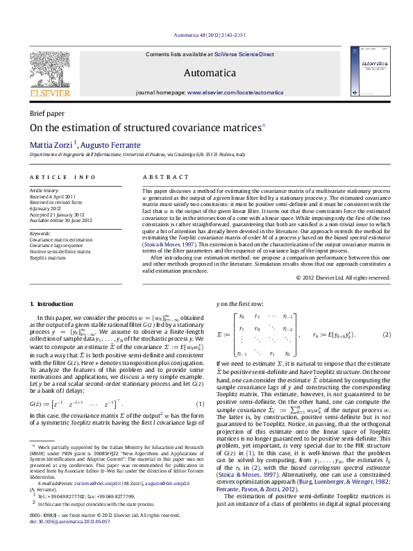 (PDF) On the estimation of structured covariance matrices