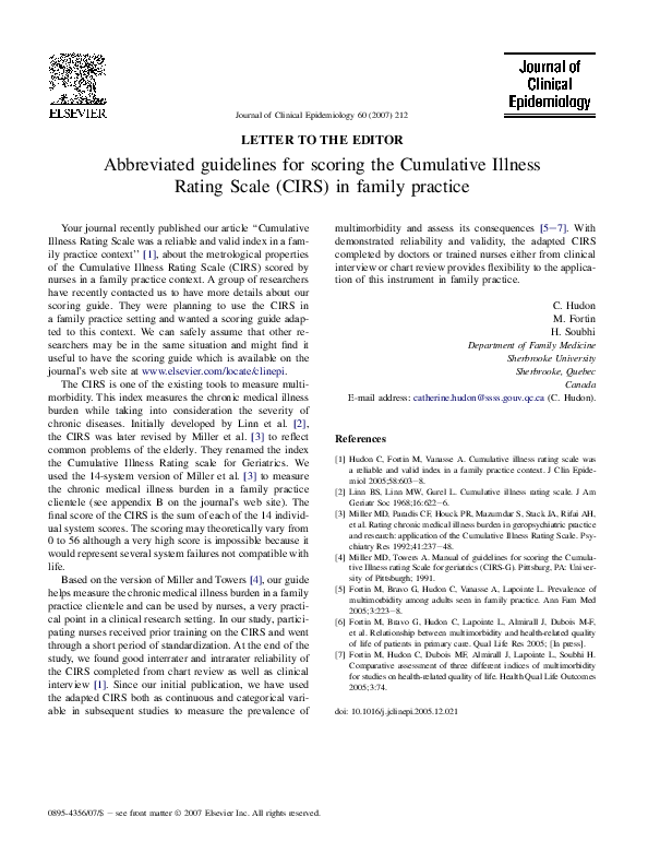 (PDF) Abbreviated guidelines for scoring the Cumulative Illness Rating ...