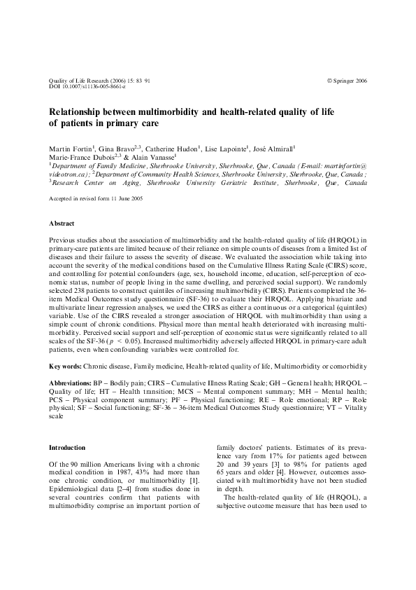 Pdf Relationship Between Multimorbidity And Health Related Quality Of
