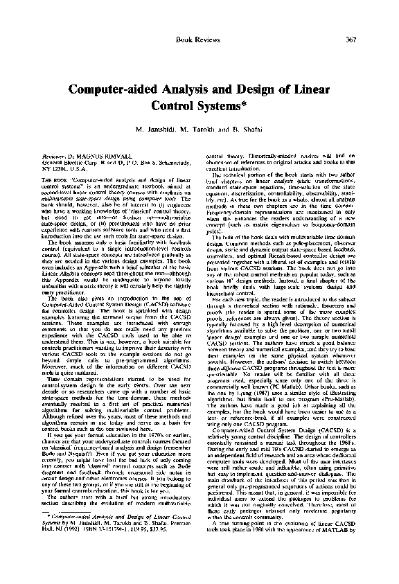 (PDF) Computer-aided analysis and design of linear control systems