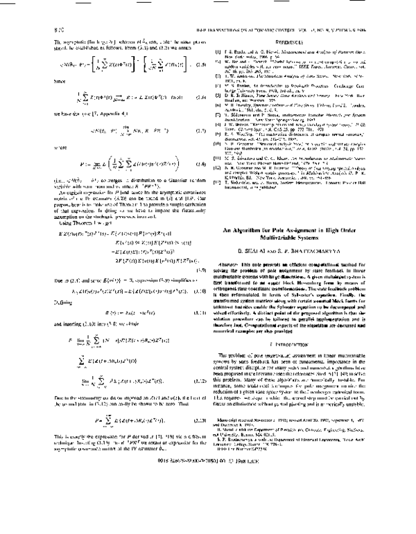 Pdf An Algorithm For Pole Assignment In High Order Multivariable Systems