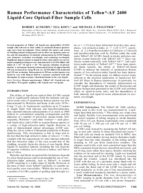 (PDF) Raman Performance Characteristics of Teflon®-AF 2400 Liquid-Core ...