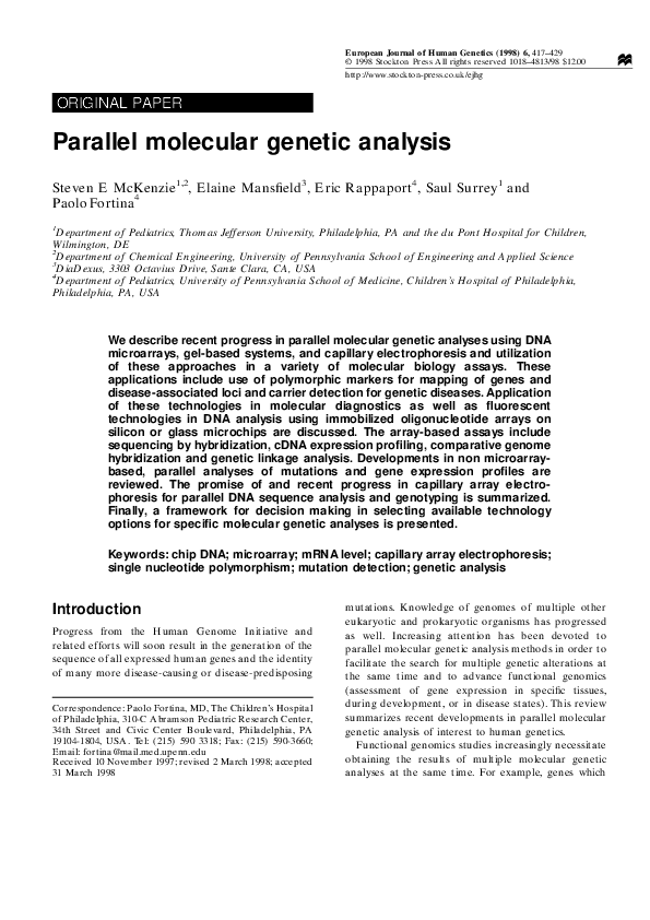 (PDF) Parallel molecular genetic analysis