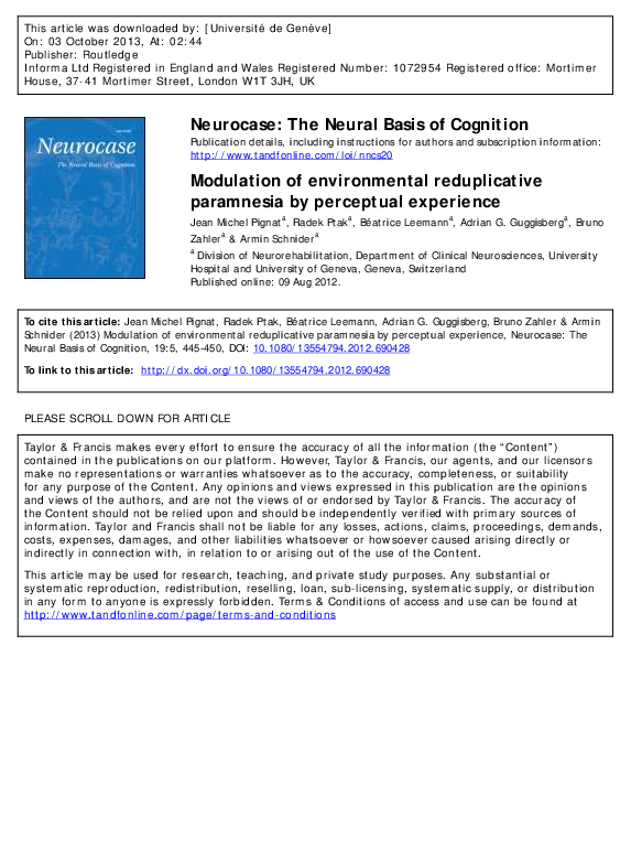 (PDF) Modulation of environmental reduplicative paramnesia by ...
