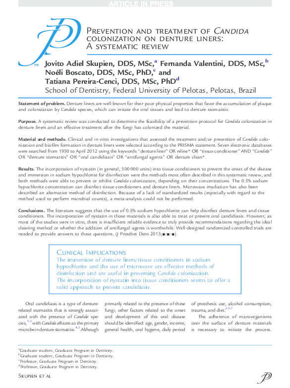 (PDF) Prevention and treatment of Candida colonization on denture ...