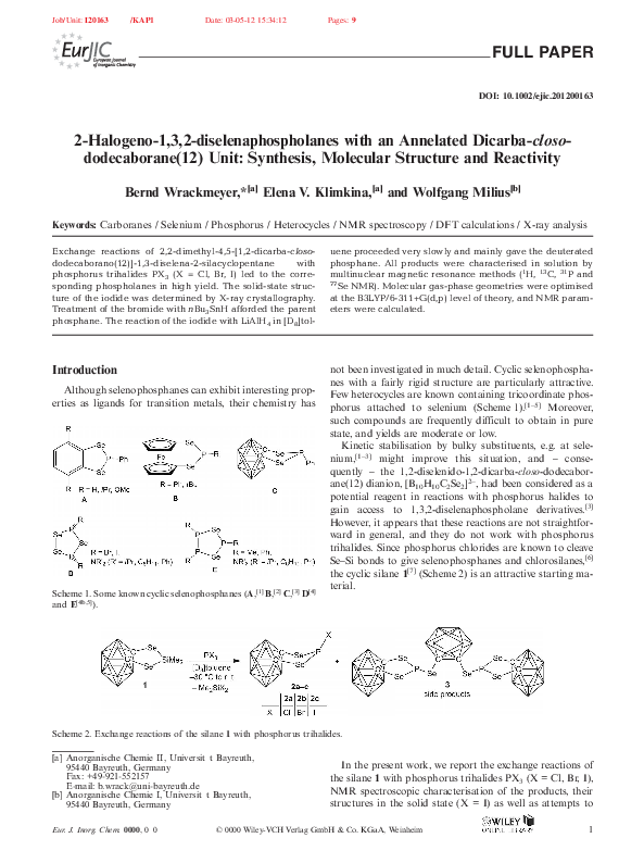 (PDF) 2-Halogeno-1,3,2-diselenaphospholanes with an Annelated Dicarba ...