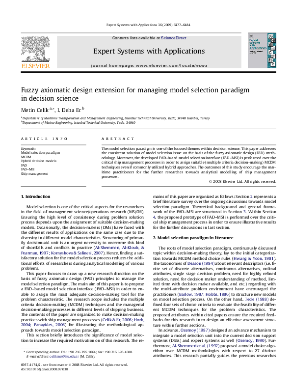 (PDF) Fuzzy axiomatic design extension for managing model selection paradigm in decision science