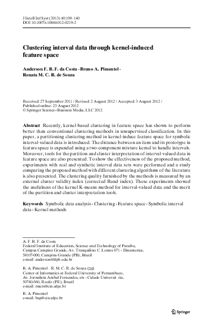 Pdf Clustering Interval Data Through Kernel Induced Feature Space