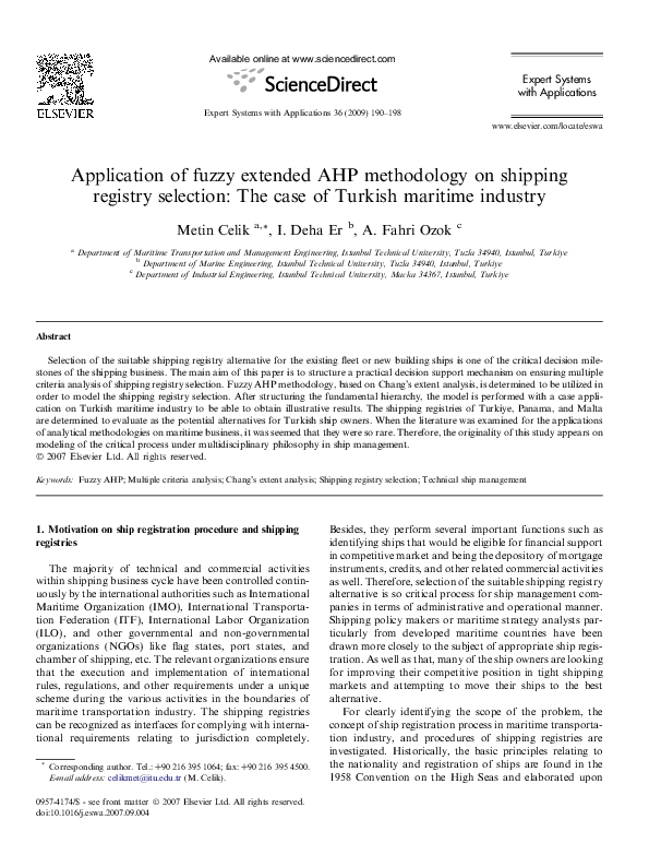 (PDF) Application of fuzzy extended AHP methodology on shipping ...