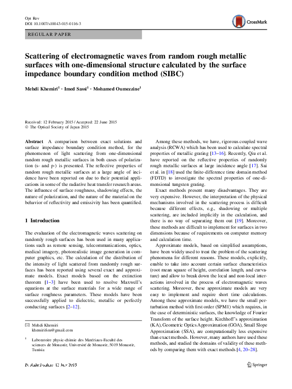 (PDF) Scattering of electromagnetic waves from random rough metallic surfaces with one ...