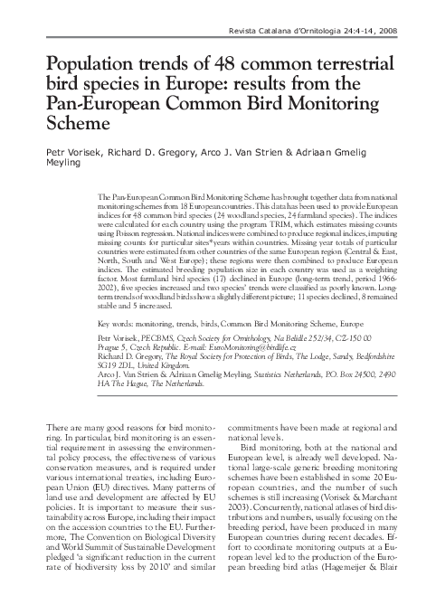 (PDF) Population trends of 48 common terrestrial bird species in Europe ...