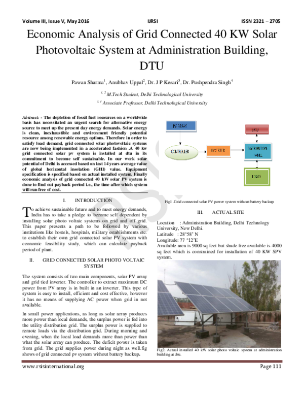 (PDF) Economic Analysis of Grid Connected 40 KW Solar Photovoltaic ...