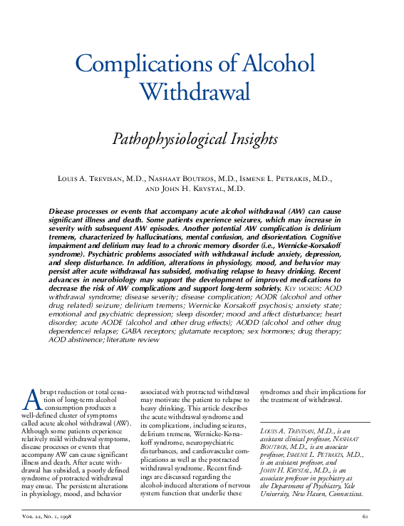 (PDF) Complications of alcohol withdrawal: pathophysiological insights