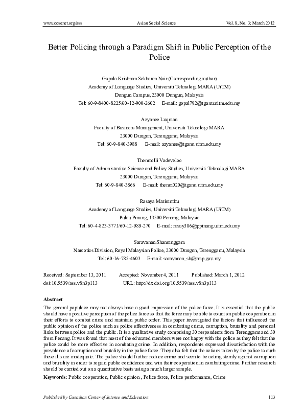 (PDF) Better Policing through a Paradigm Shift in Public Perception of ...