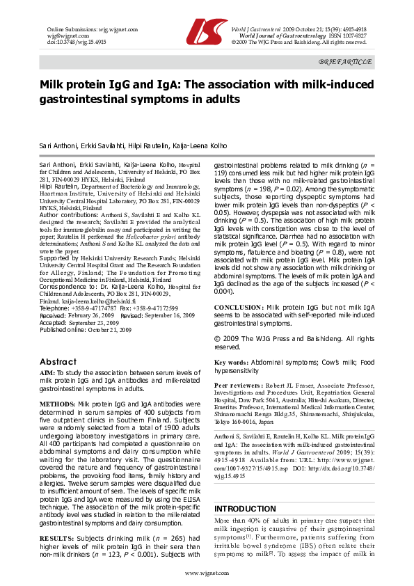 (PDF) Milk protein IgG and IgA: The association with milk-induced ...