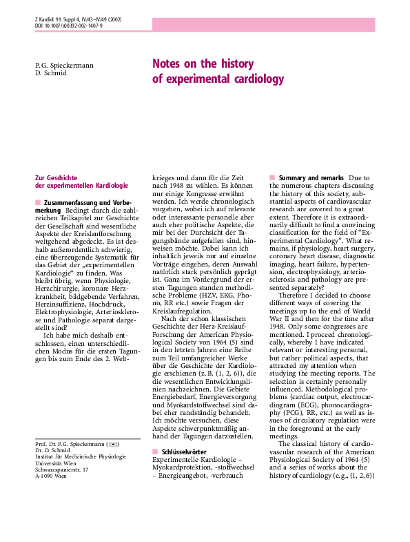 (PDF) Notes on the history of experimental cardiology