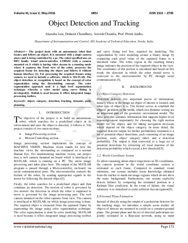 (PDF) Object Detection and Tracking