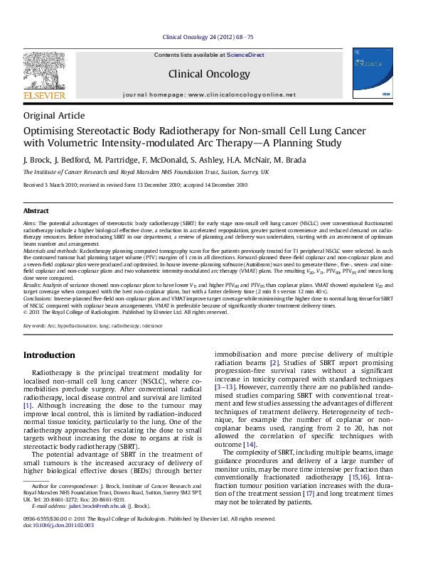 (PDF) Optimising Stereotactic Body Radiotherapy for Non-small Cell Lung ...