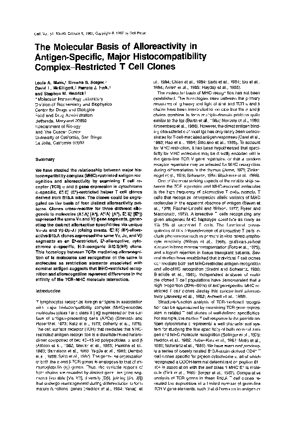(PDF) The molecular basis of alloreactivity in antigen-specific, major ...