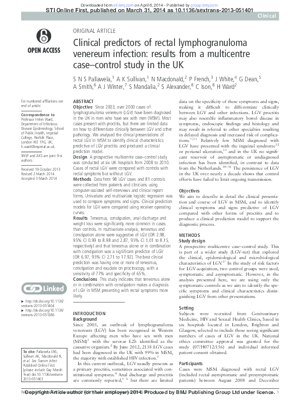 (PDF) Clinical predictors of rectal lymphogranuloma venereum infection ...