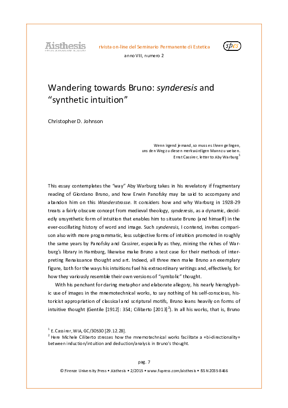 (PDF) Wandering towards Bruno: synderesis and “synthetic intuition”