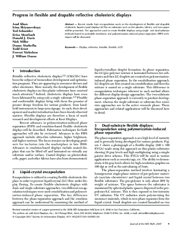 (PDF) Progress in flexible and drapable reflective cholesteric displays