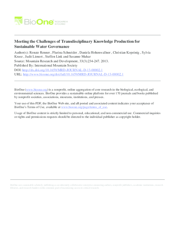 (PDF) Meeting the Challenges of Transdisciplinary Knowledge Production for Sustainable Water ...