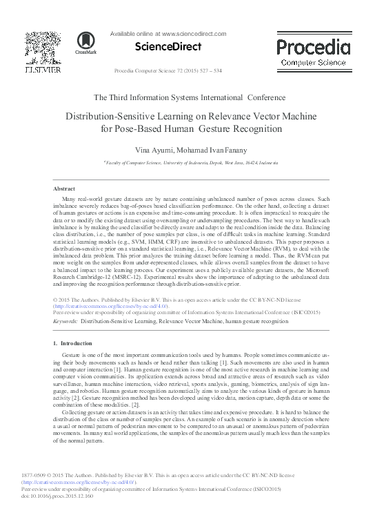 Pdf Distribution Sensitive Learning On Relevance Vector Machine For Pose Based Human Gesture