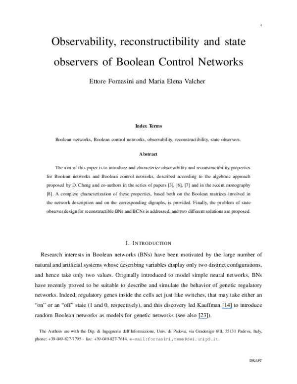 Pdf Observability Reconstructibility And State Observers Of Boolean 3324