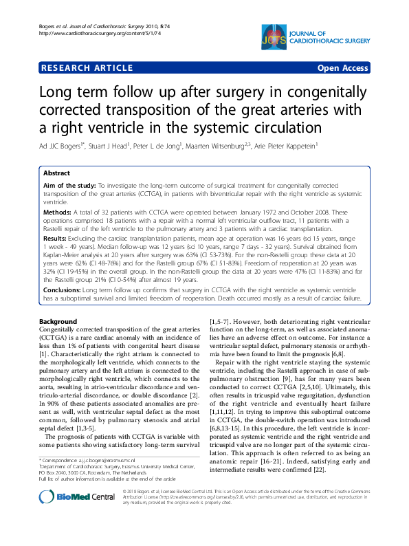 (PDF) Long term follow up after surgery in congenitally corrected ...