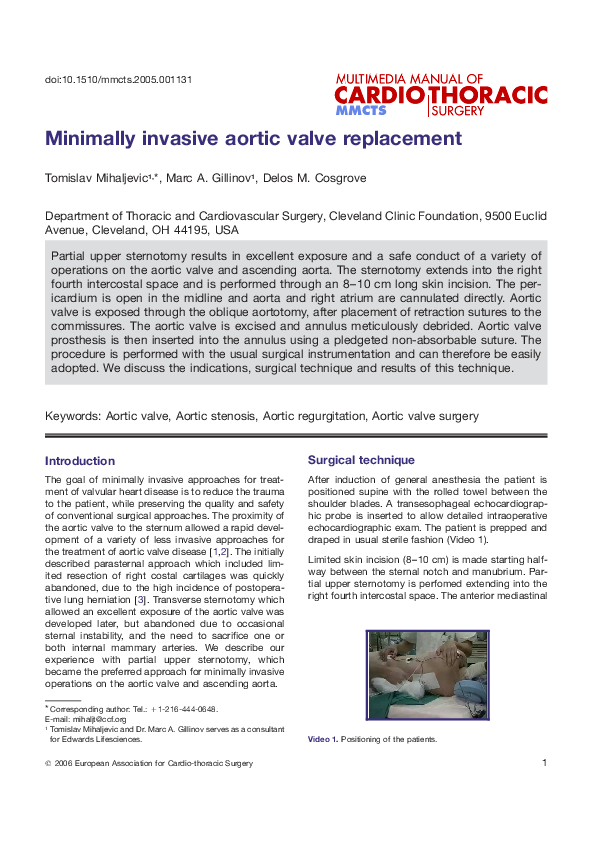(PDF) Minimally invasive aortic valve replacement