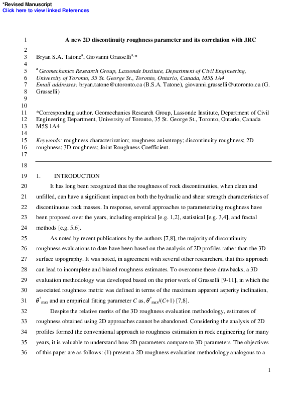 Pdf A New 2d Discontinuity Roughness Parameter And Its Correlation With Jrc