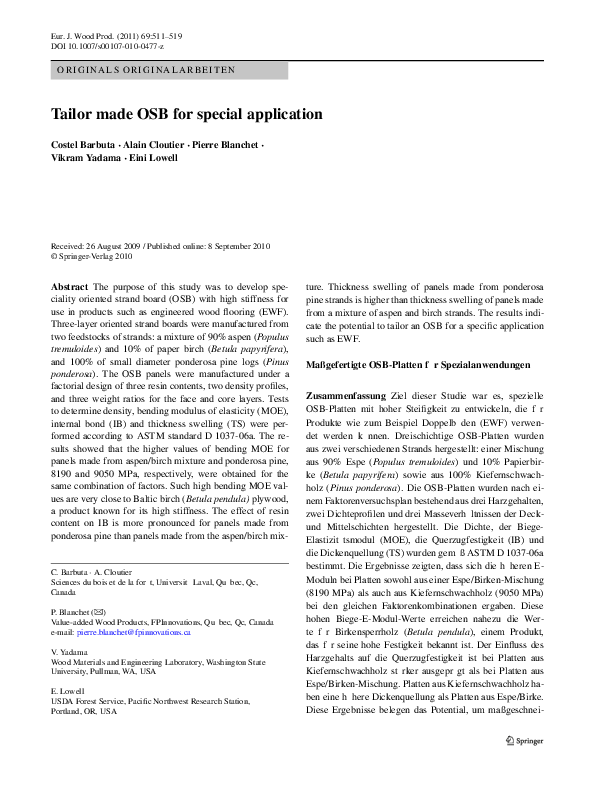 (PDF) Tailor made OSB for special application