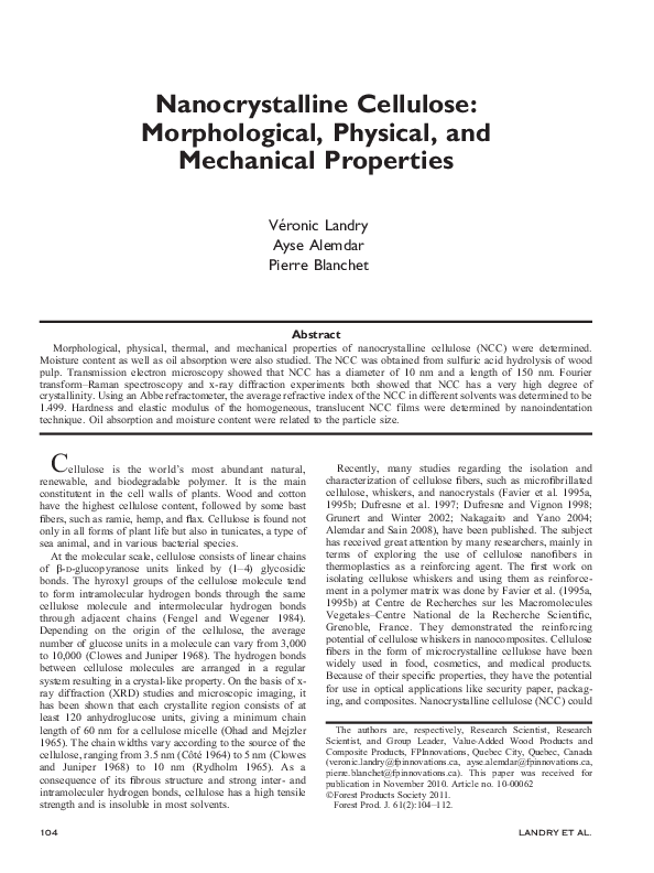 (PDF) Nanocrystalline Cellulose: Morphological, Physical, and ...