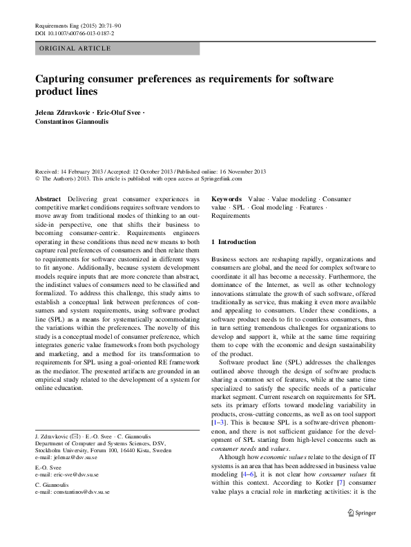 (PDF) Capturing consumer preferences as requirements for software product lines