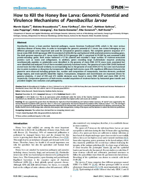 (PDF) How to Kill the Honey Bee Larva: Genomic Potential and Virulence ...